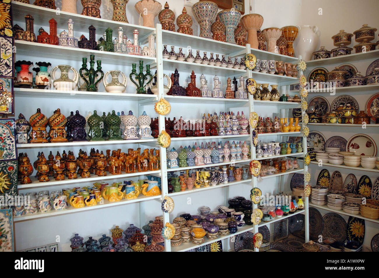 Pottery shop display in Guellala town on Djerba Island in Tunisia Stock ...