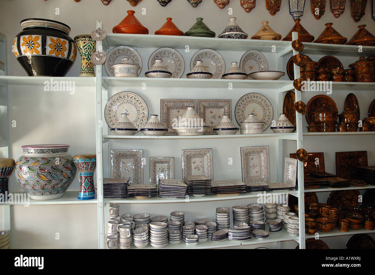 Pottery shop display in Guellala town on Djerba Island in Tunisia Stock ...