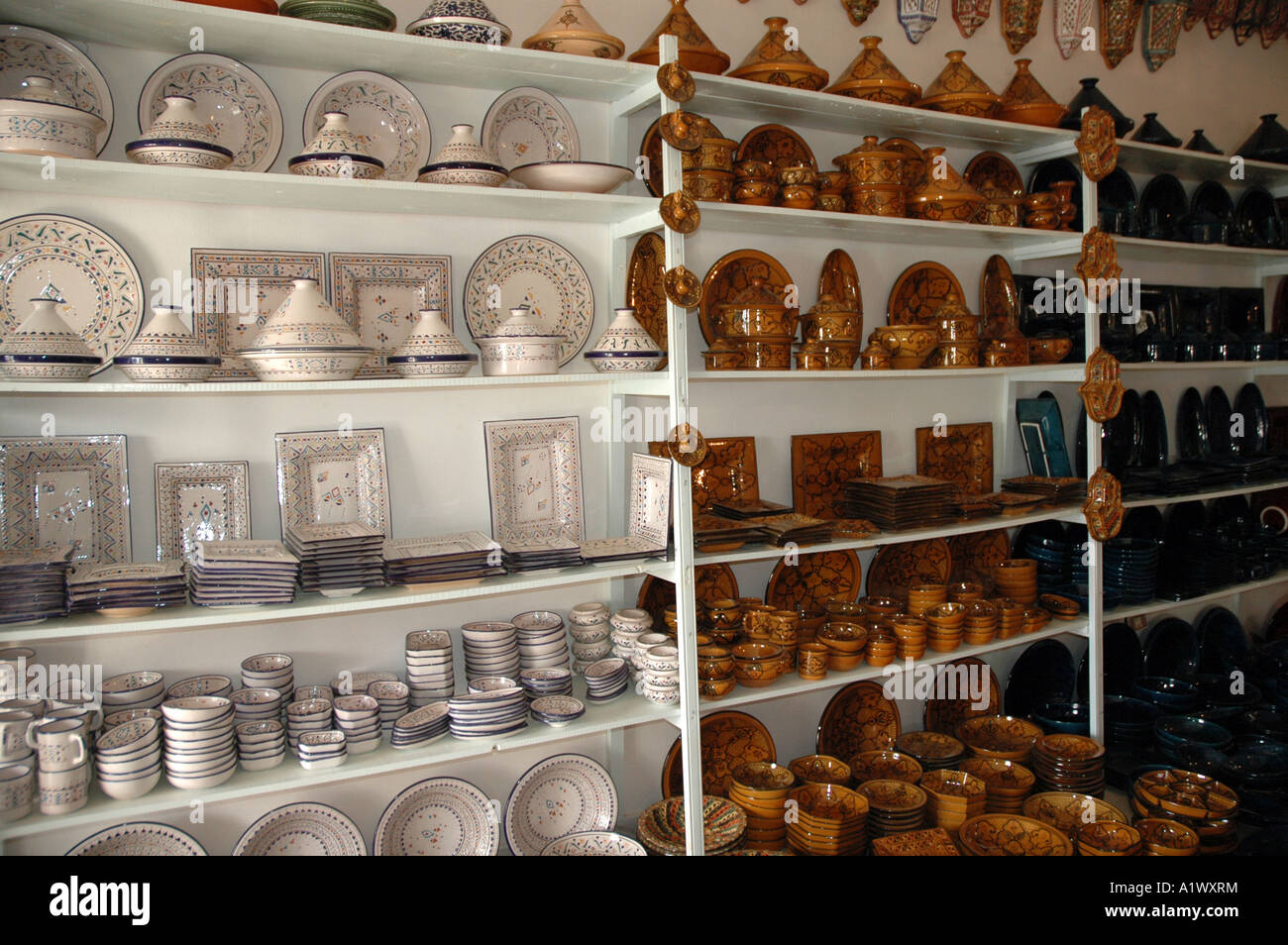 Pottery shop display in Guellala town on Djerba Island in Tunisia Stock ...