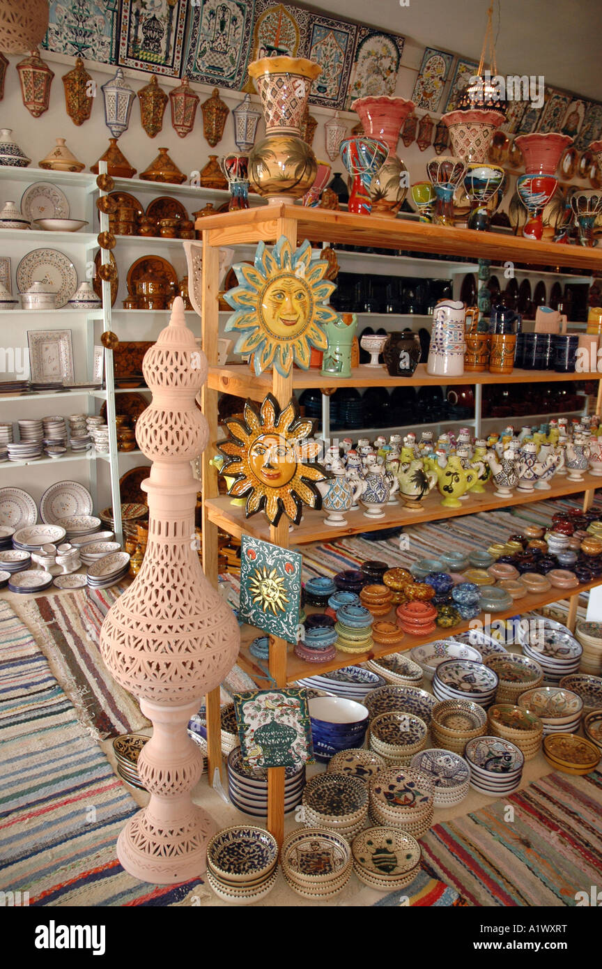 Pottery shop display in Guellala town on Djerba Island in Tunisia Stock ...