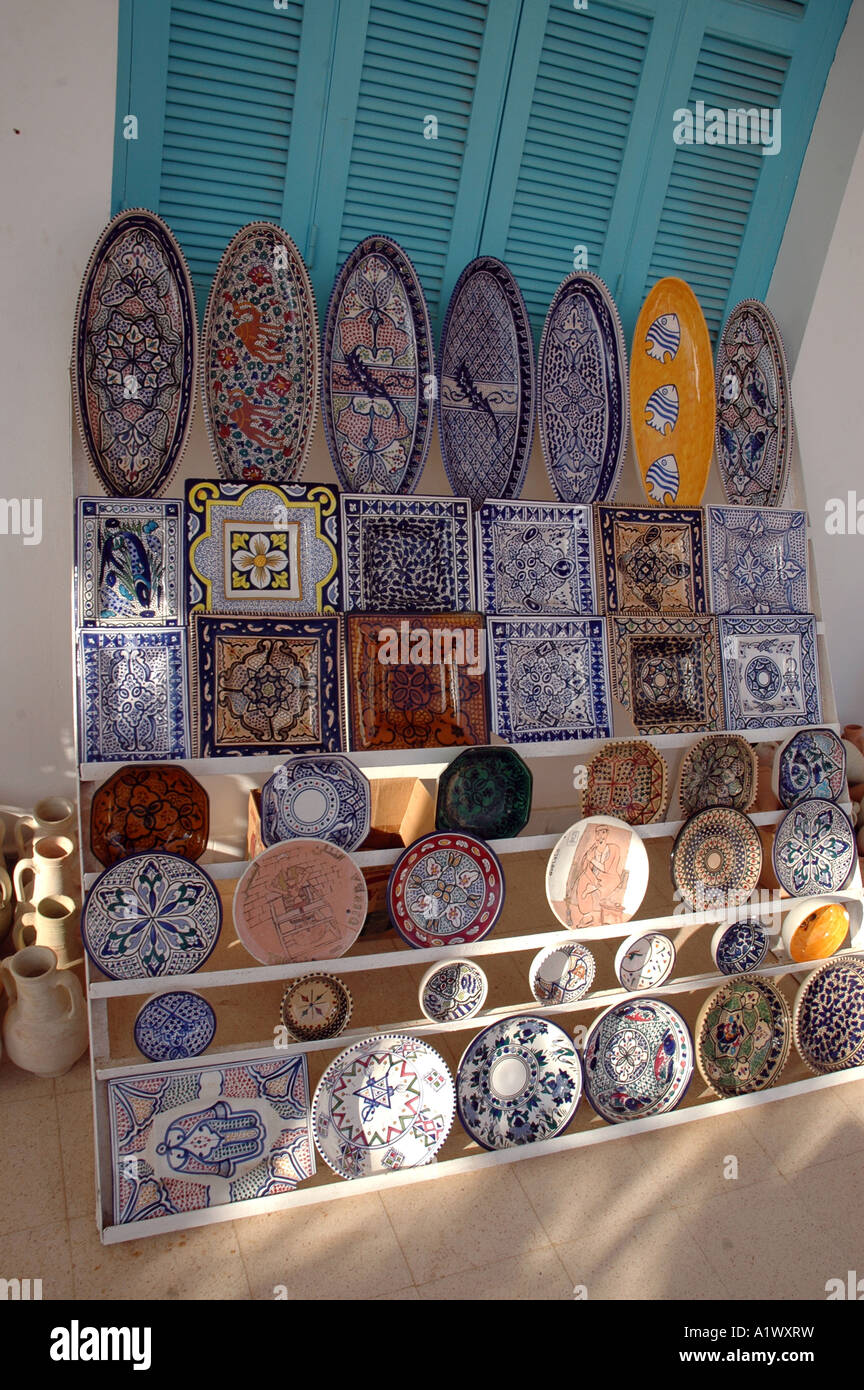 Pottery shop display in Guellala town on Djerba Island in Tunisia Stock ...