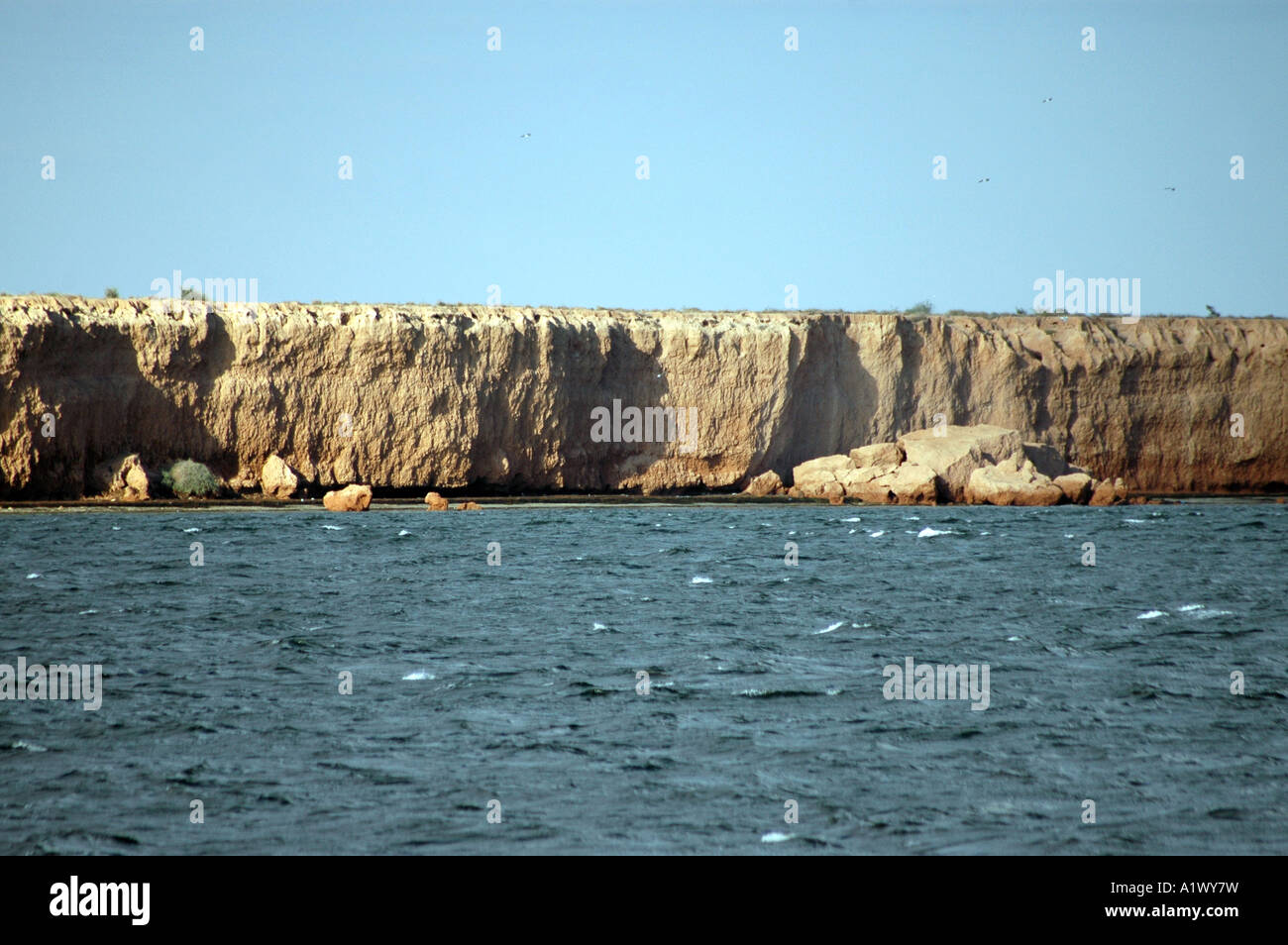 Seaside seeing from ferry crossing from Ajim village on Djerba Island ...