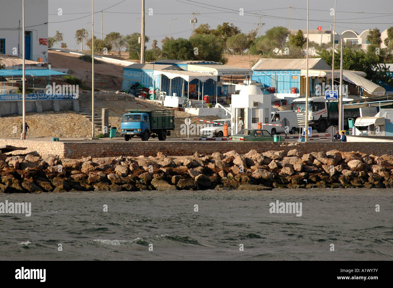 Ferry crossing from Ajim village on Djerba Island to Jorf (on a photo ...