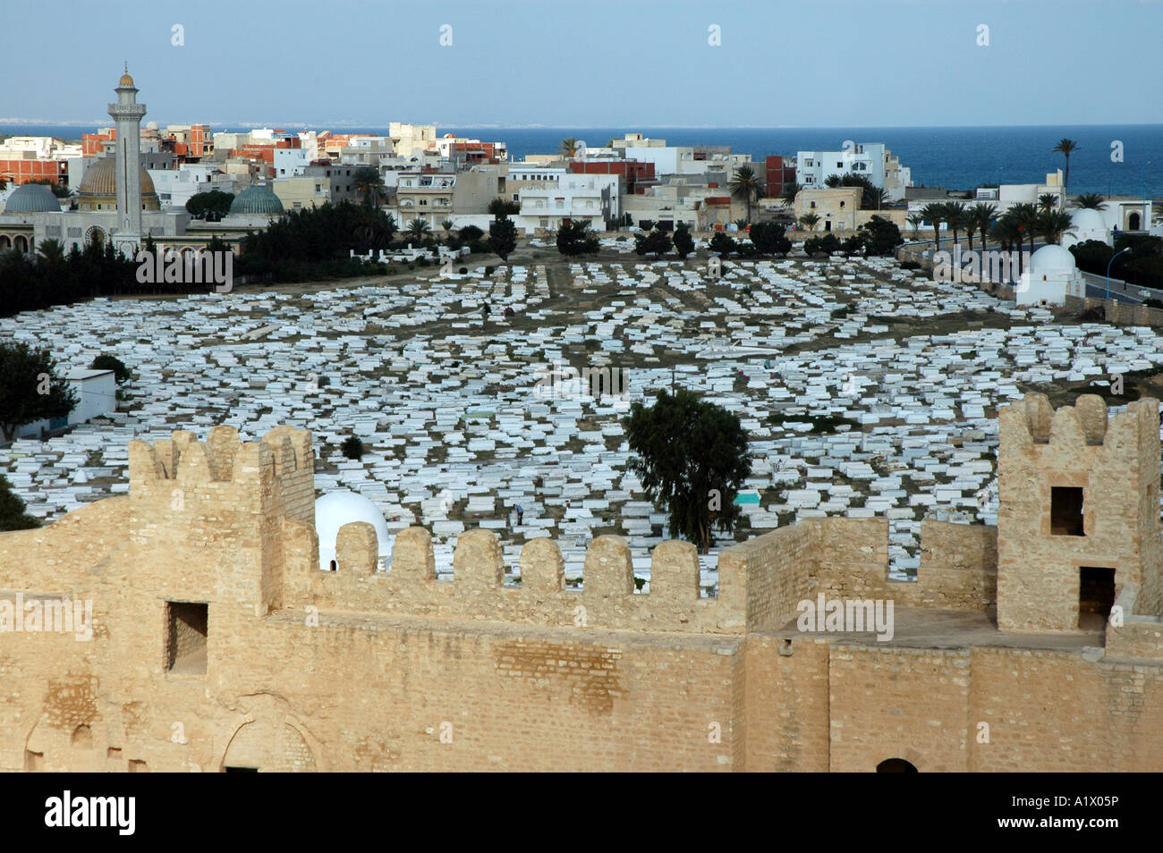 Fort Ribat and aerial view on cemetery in Monastir, Tunisia Stock Photo ...