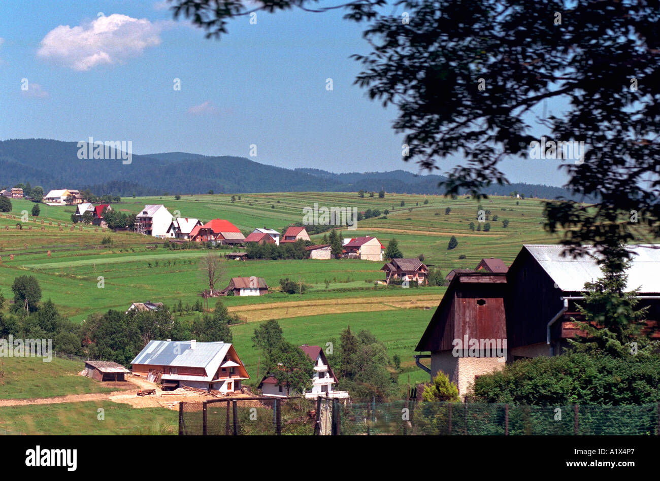 Hillside farms on the way into the Tatra Mountains. Zakopane Poland ...