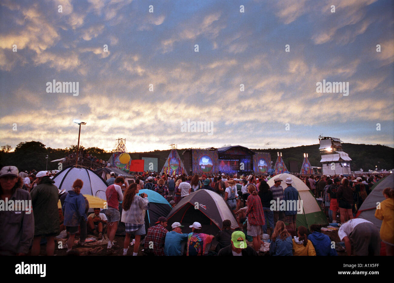 Woodstock music festival 1994 crowd of tents campers camping out during ...