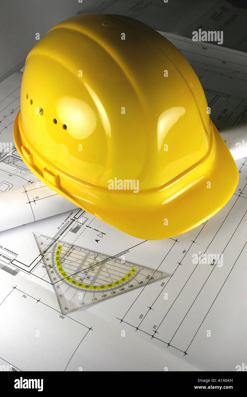 construction plan and a helmet Stock Photo - Alamy