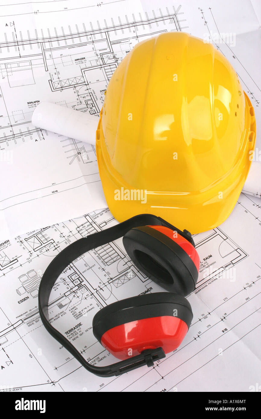 construction plan and a helmet Stock Photo - Alamy
