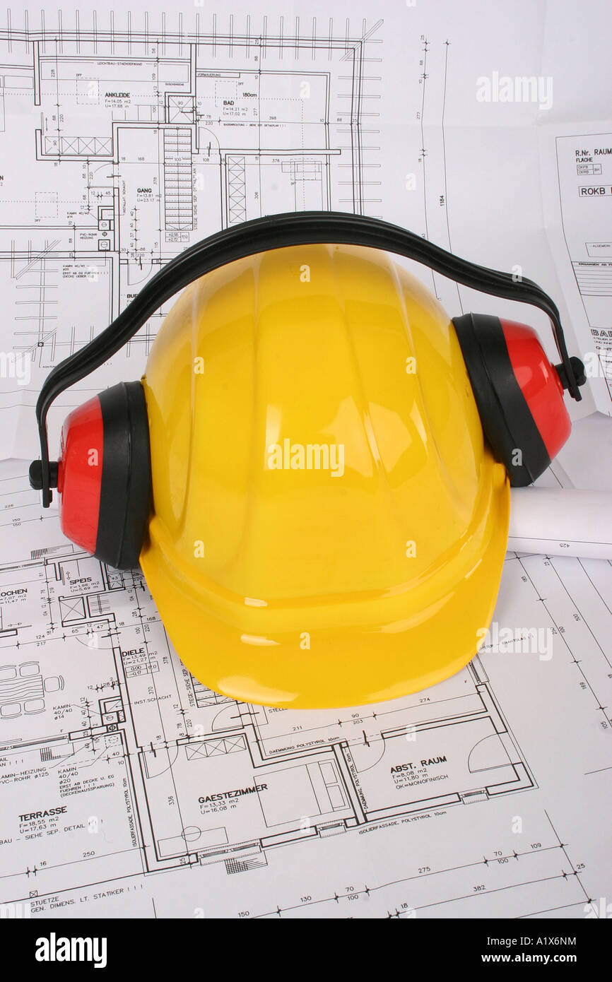 construction plan and a helmet Stock Photo - Alamy