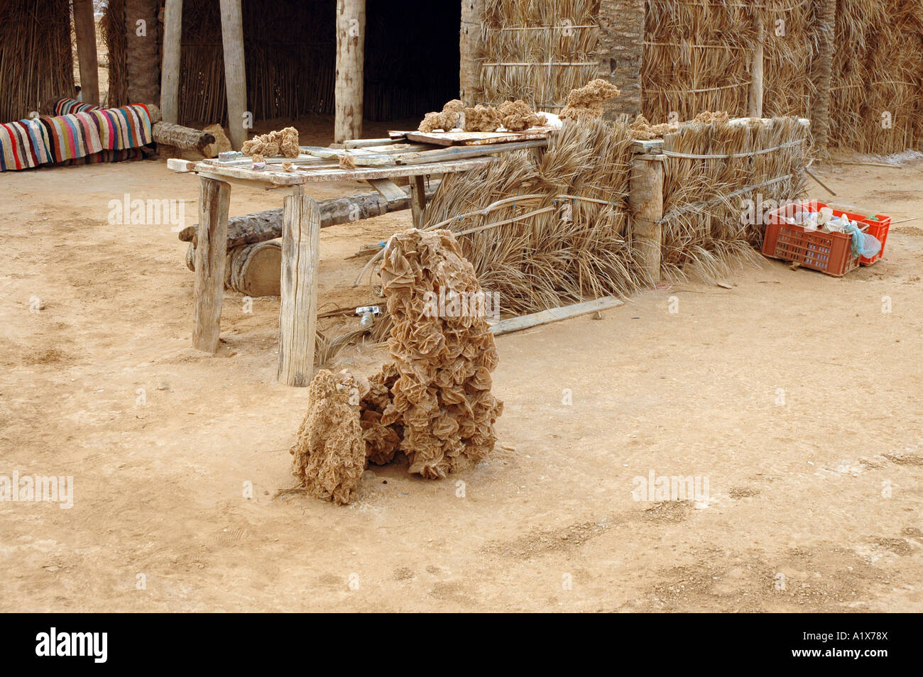 Souvenirs stall with desert roses on Sahara desert in Tunisia Stock ...