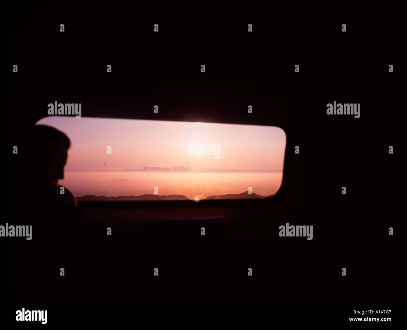 'Transit', Silhouette of man in front of train window, The Netherlands ...