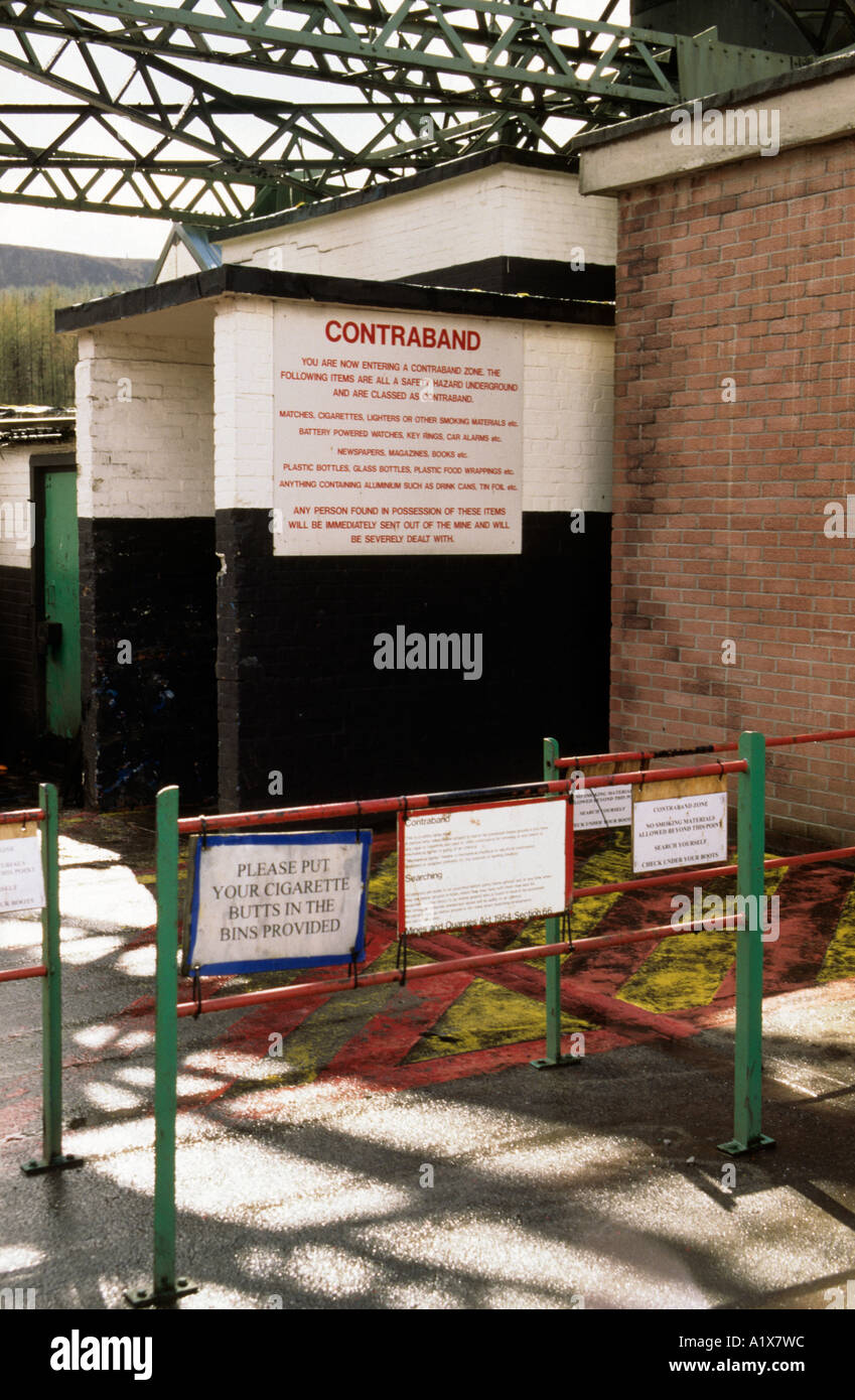 Contraband and no smoking safety signs at Tower Colliery Wales UK Stock ...