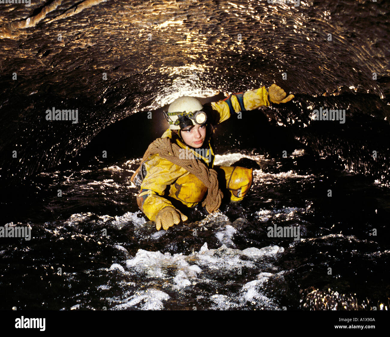 Female caver in water Wales UK Stock Photo - Alamy