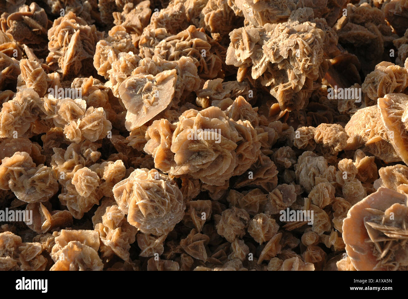 Souvenirs stall with desert roses on the roadside of causeway crossing ...