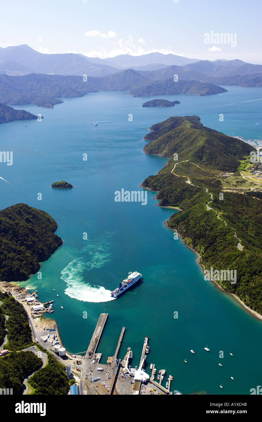 Picton Harbour Marlborough Sounds South Island New Zealand aerial Stock ...