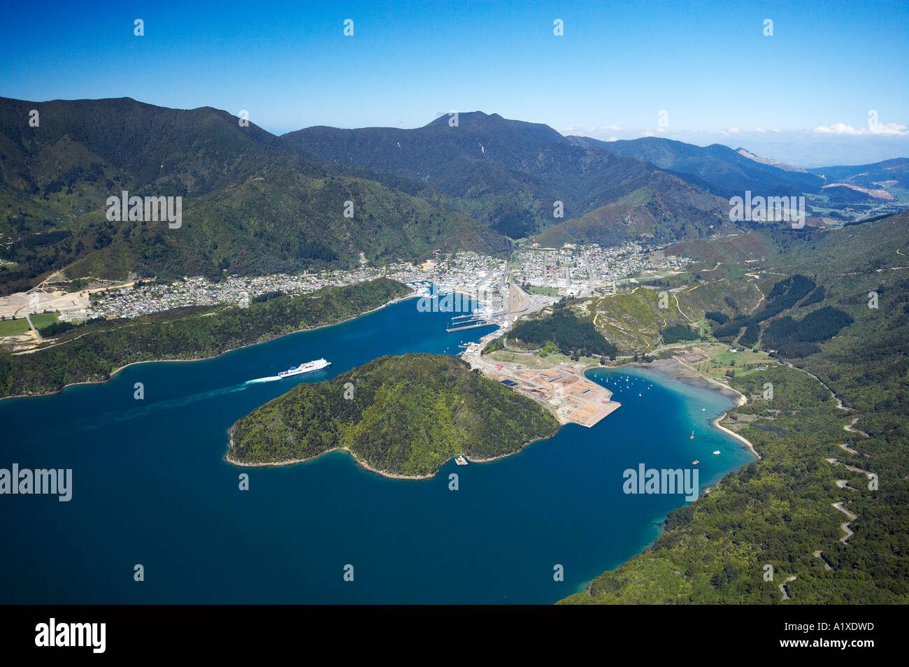 Picton Marlborough Sounds South Island New Zealand aerial Stock Photo ...