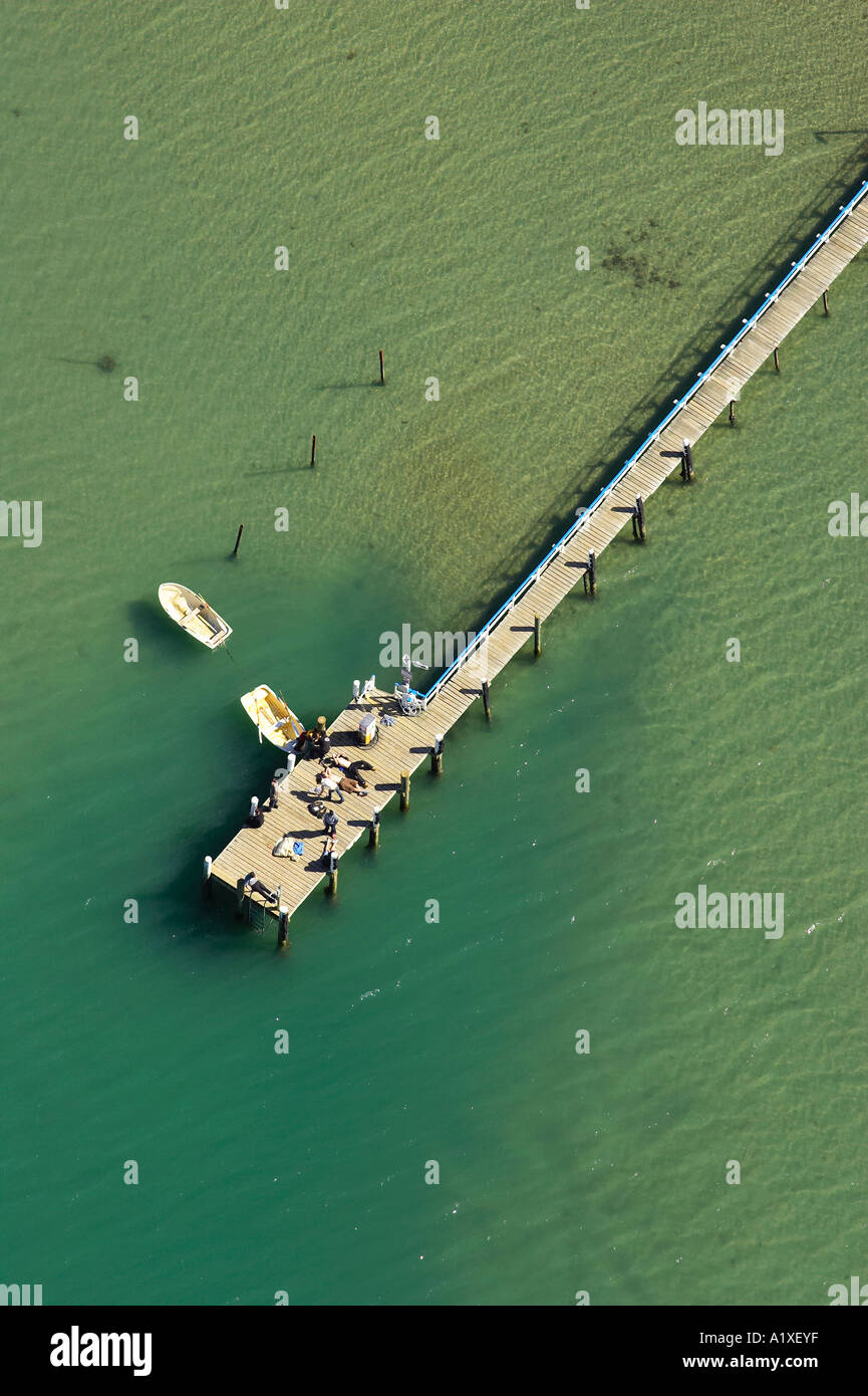 Jetty Anakiwa Marlborough Sounds South Island New Zealand aerial Stock ...