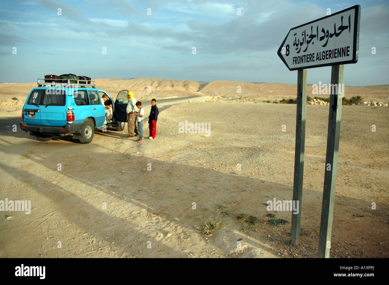 Way from Gafsa to Mides in Tunisia. Sign informed in french and arabian ...