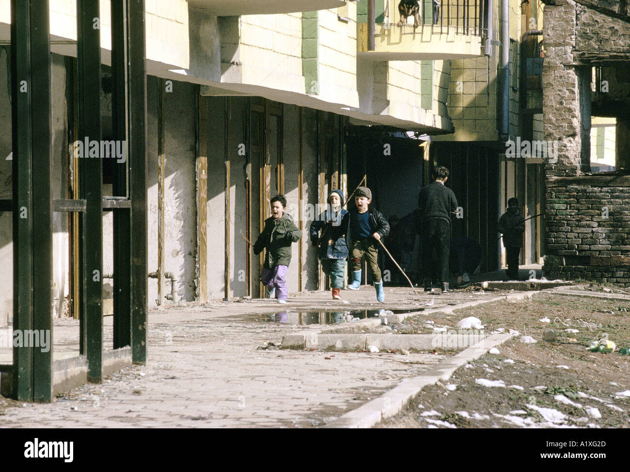YOUNG BOYS PLAYING BROTHERHOOD AND UNITY FLATS SARAJEVO 1994 Stock ...