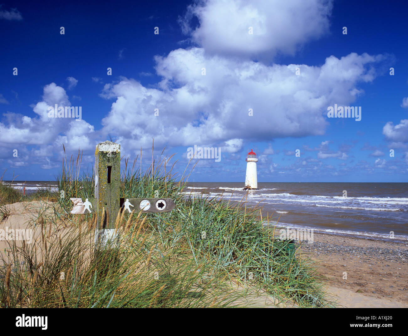 Footpath sign on Talacre Dunes SSSI at Point of Air with Talacre ...