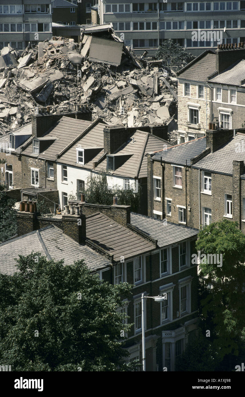 MOUNTAIN OF RUBBLES LEFT AFTER TOWER BLOCK DEMOLITION HACKNEY LONDON ...