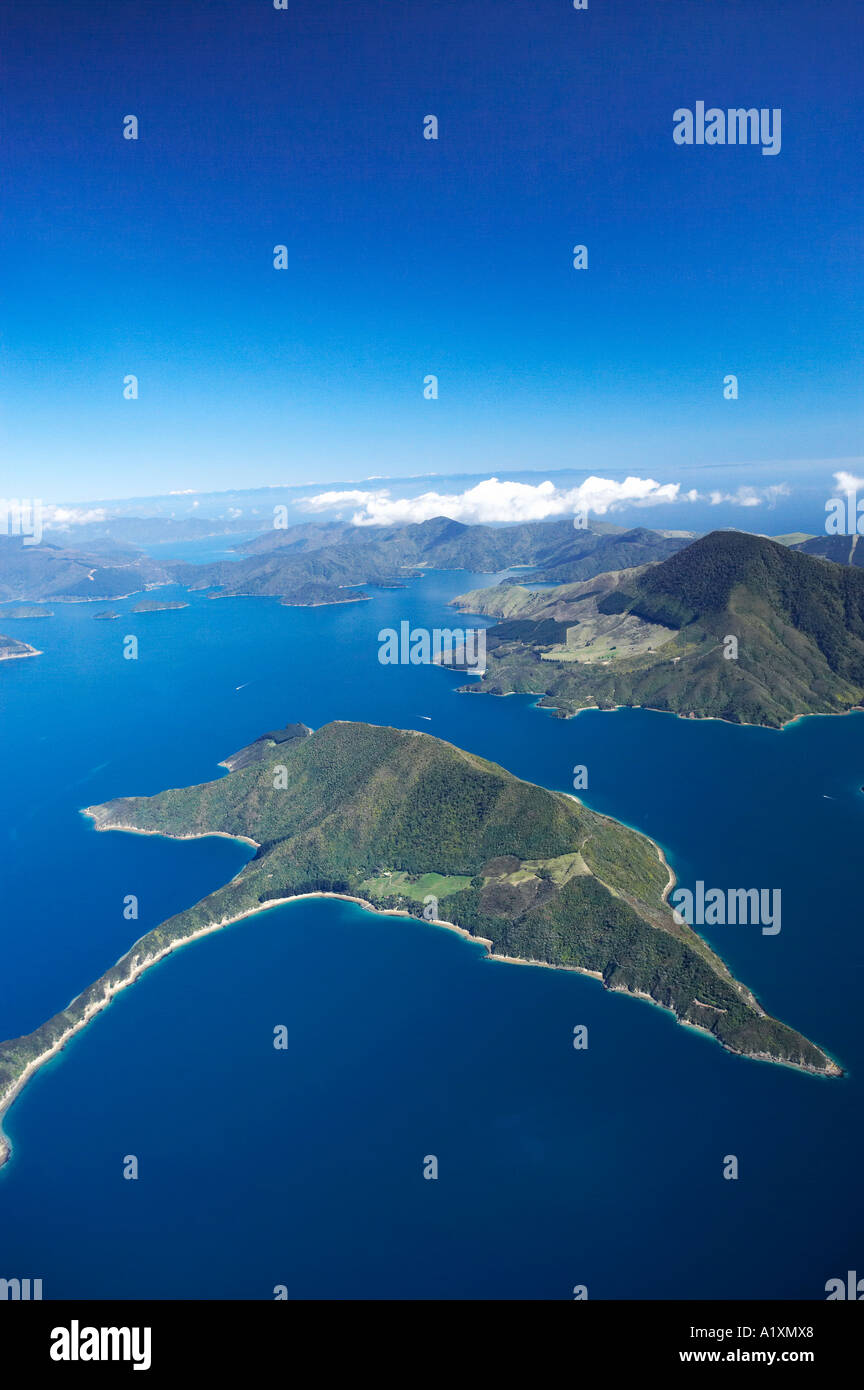 Maude Island Marlborough Sounds South Island New Zealand aerial Stock ...