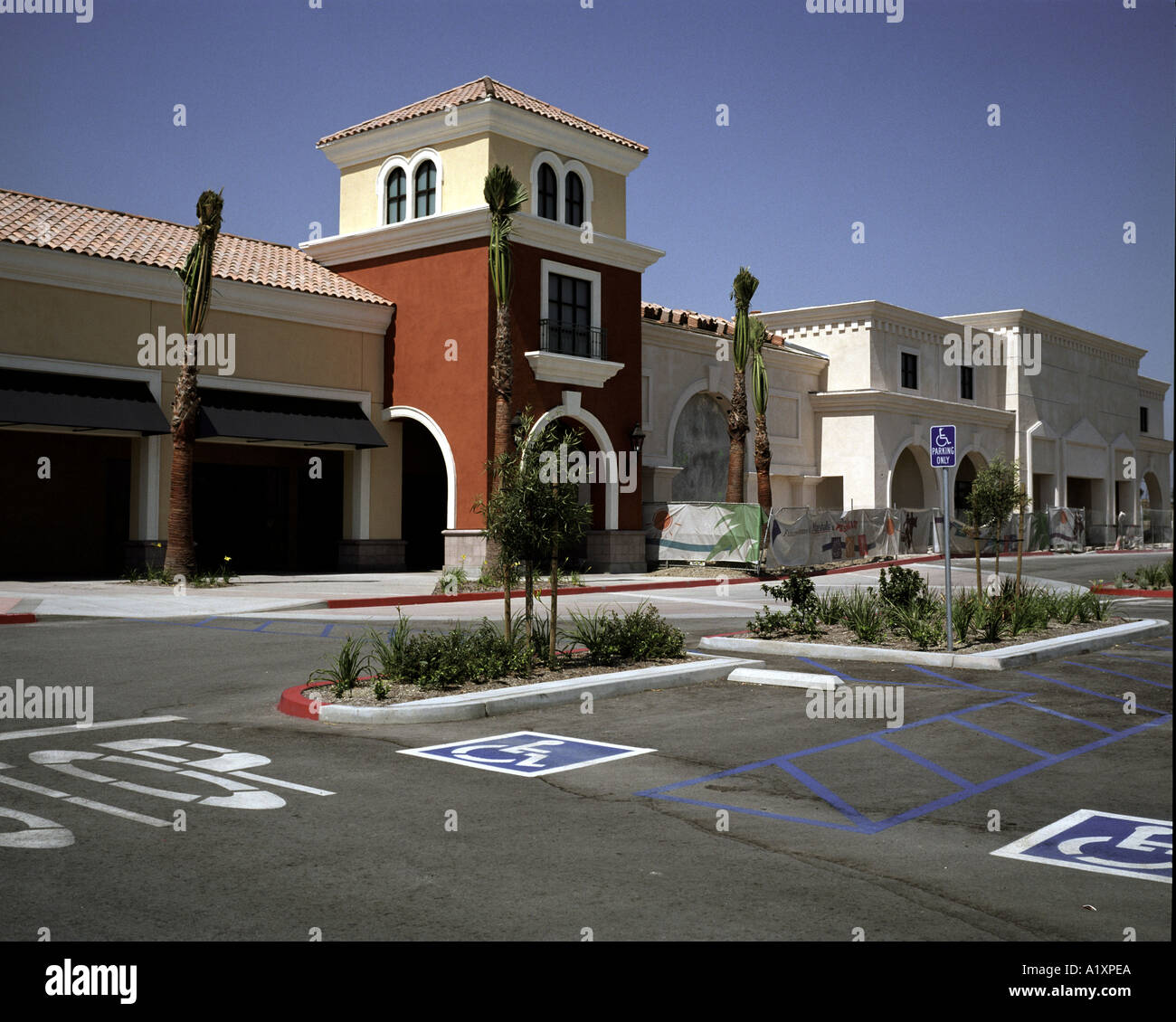 Empty newly built retail park and shopping centre in a traditional ...
