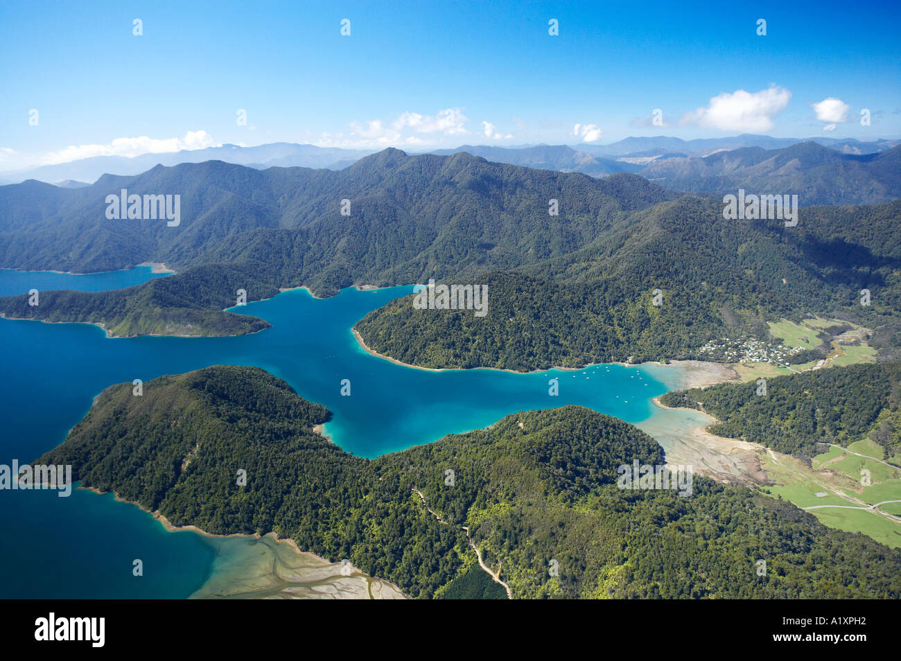 Tennyson Inlet Marlborough Sounds South Island New Zealand aerial Stock ...