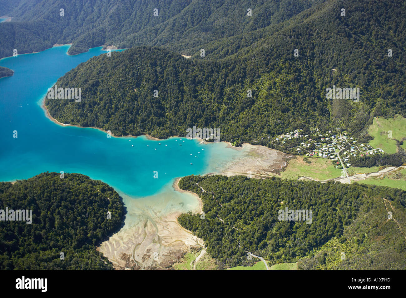 Tennyson Inlet Marlborough Sounds South Island New Zealand aerial Stock ...