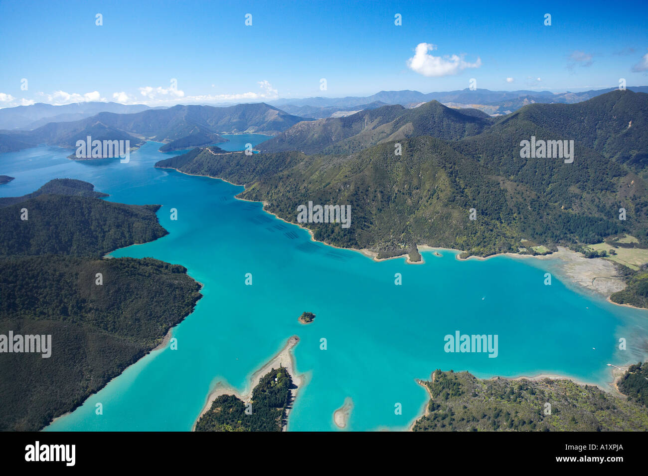 Nydia Bay Marlborough Sounds South Island New Zealand aerial Stock ...