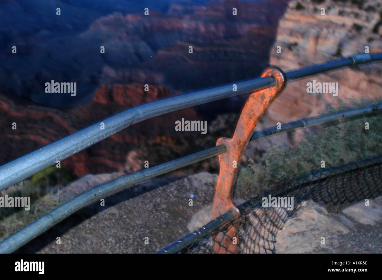 Barrier at lookout over the Grand Canyon from the South Rim, Arizona ...