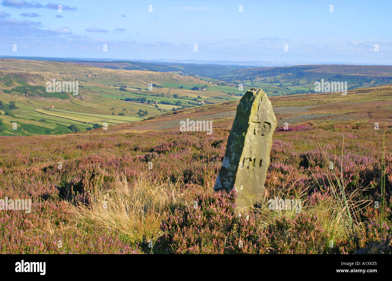 Boundary stone heather moor hi-res stock photography and images - Alamy