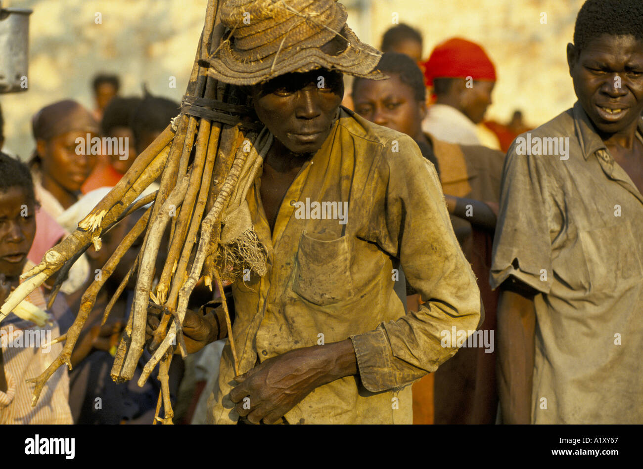 ANGOLA CIVIL WAR AUG 1993 MAN CARRYING A BUNCH OF WOOD ON HIS SHOULDER ...