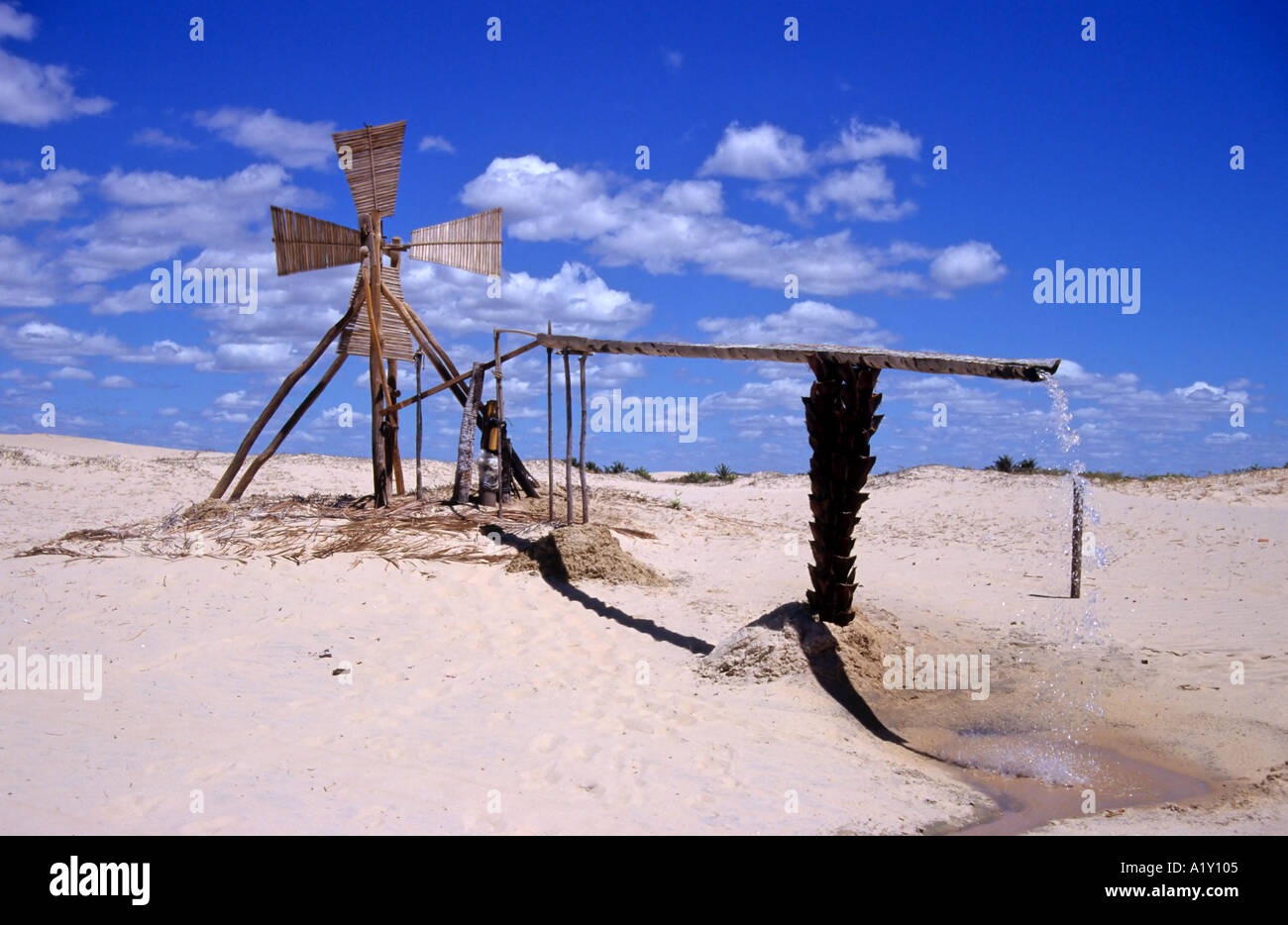 Windmill pumps water to the desert, near Canoa Quebrada, Ceara, north ...