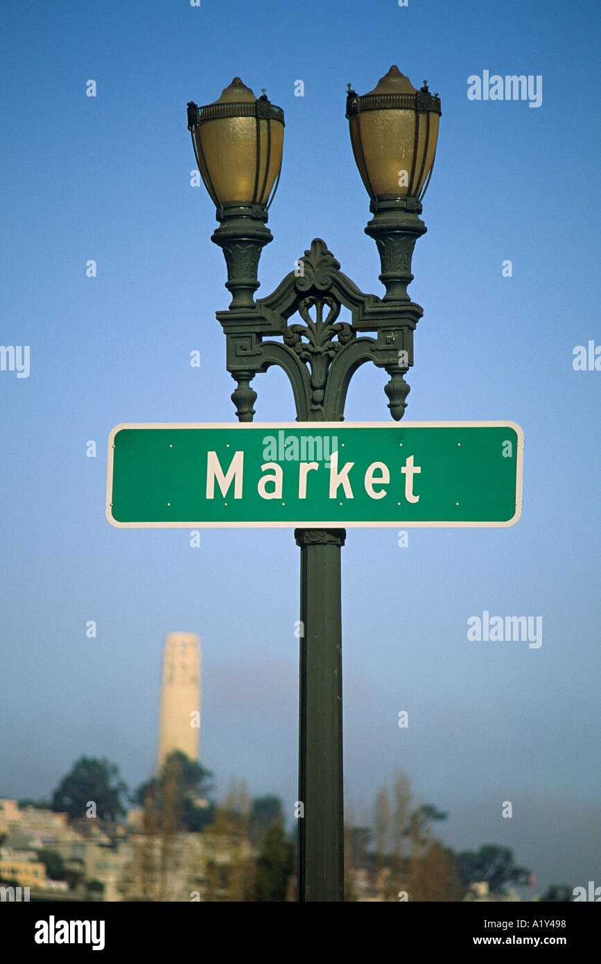 California San Francisco Market Street sign on lamp post Telegraph Hill ...