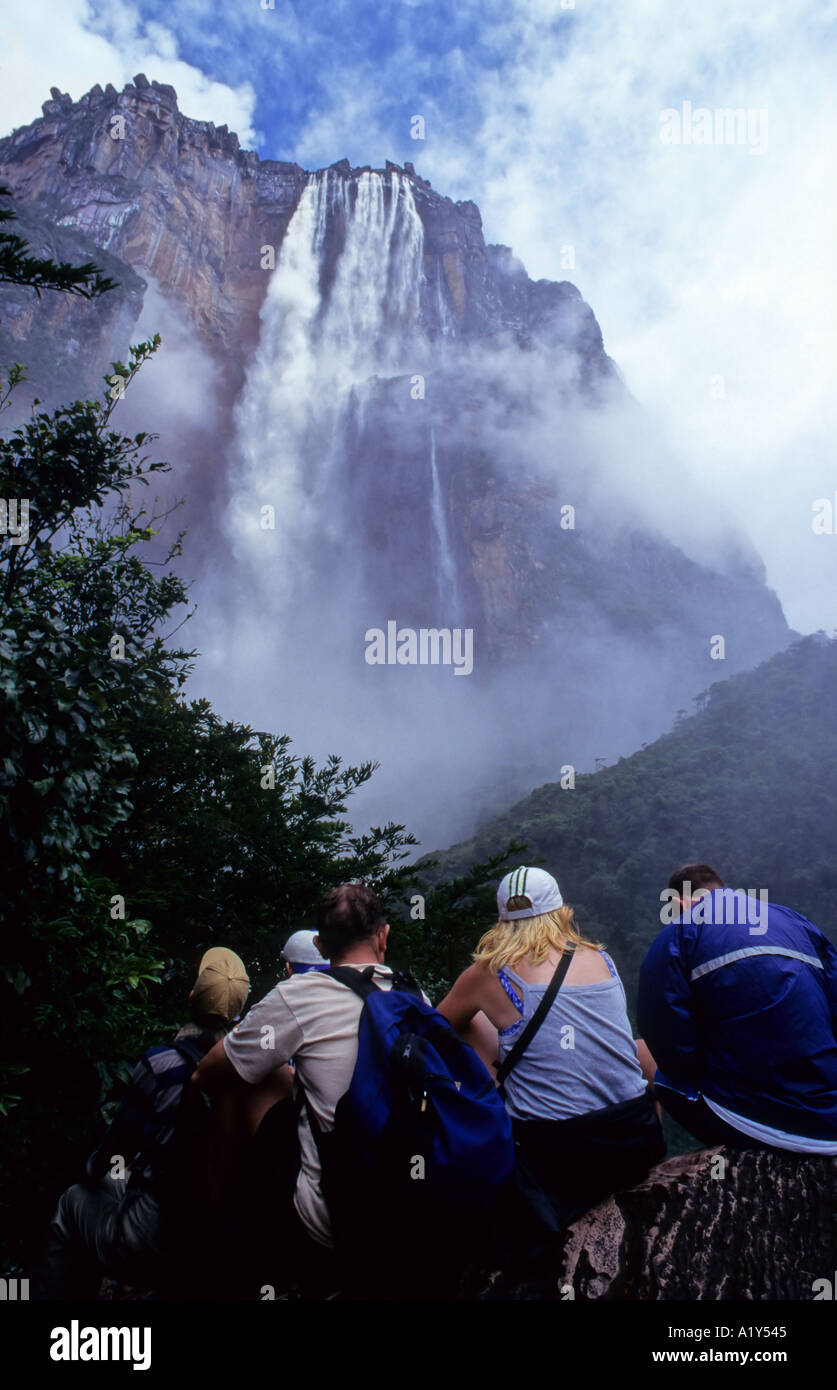 Tourists at Angel Falls, Canaima, Venezuela Stock Photo - Alamy