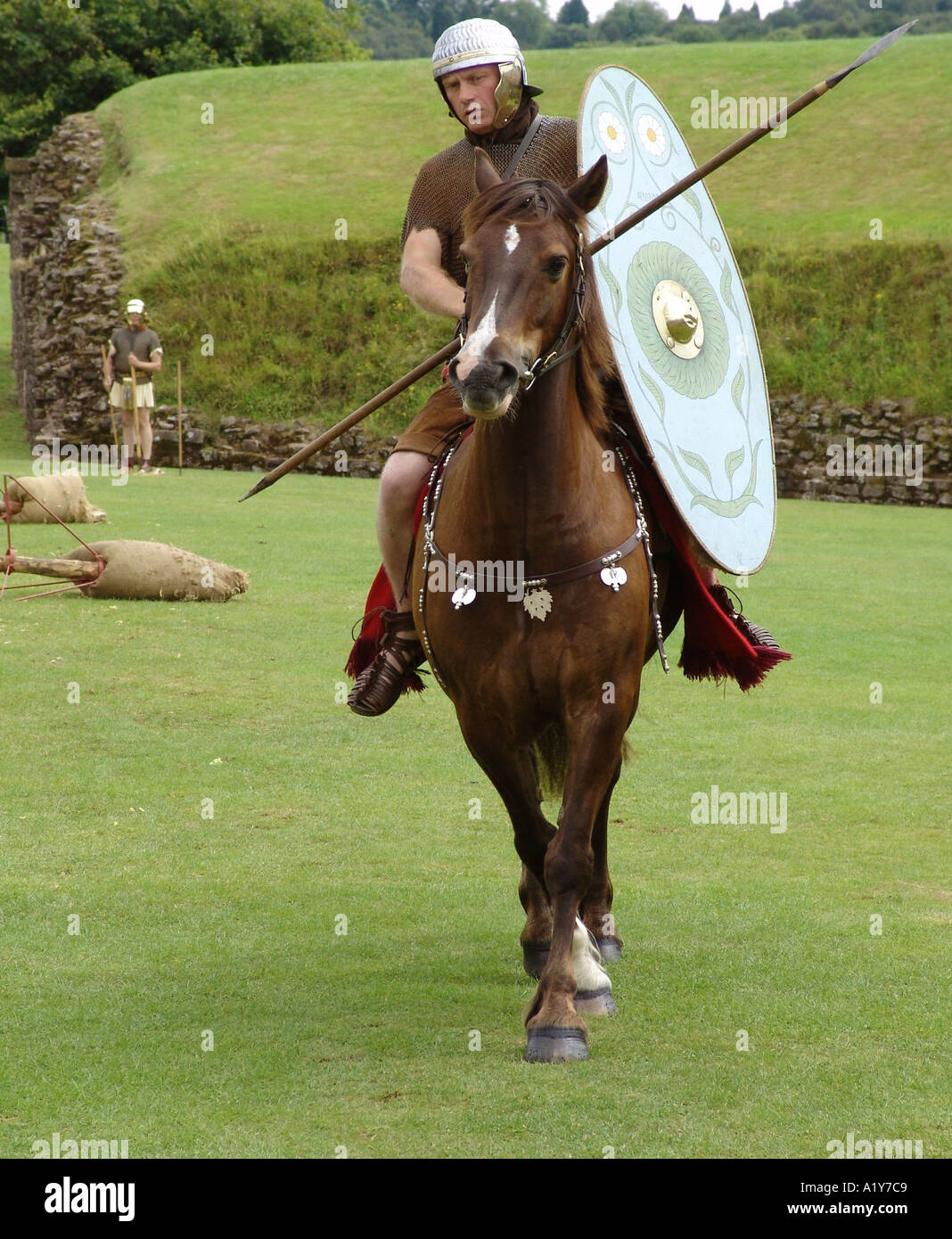 Roman horseman Legionary at the Amphitheatre at Caerleon South Wales UK ...