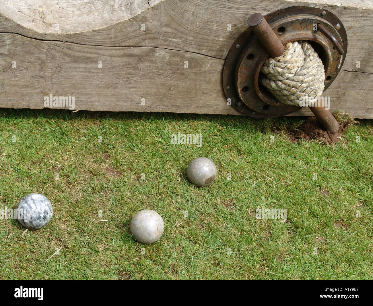 Shot used in a Roman catapult on show at Caerleon South Wales Uk 2004 ...