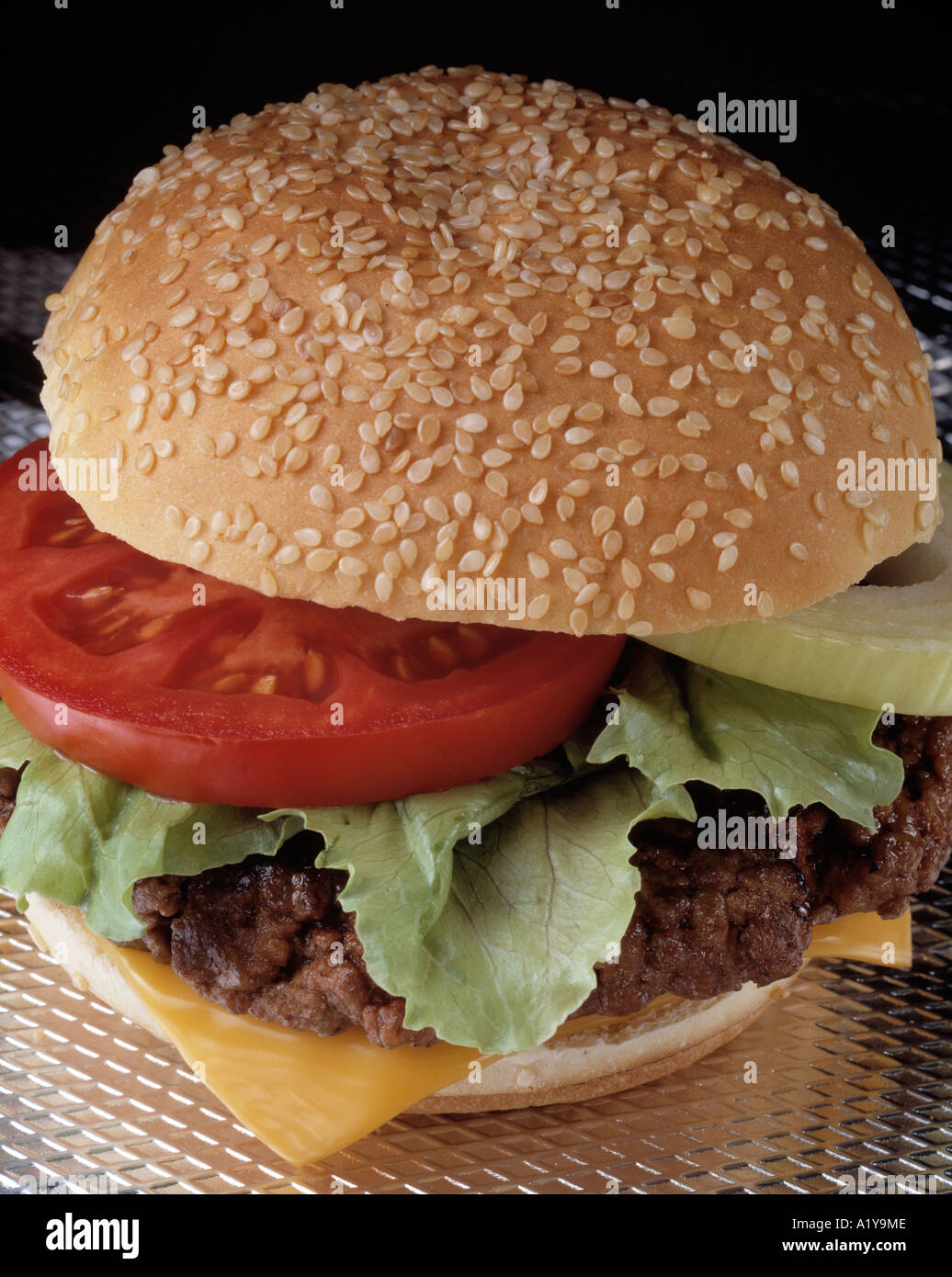 burger hamburger cheese cheeseburger lettuce tomato tomatoe sesame seed ...