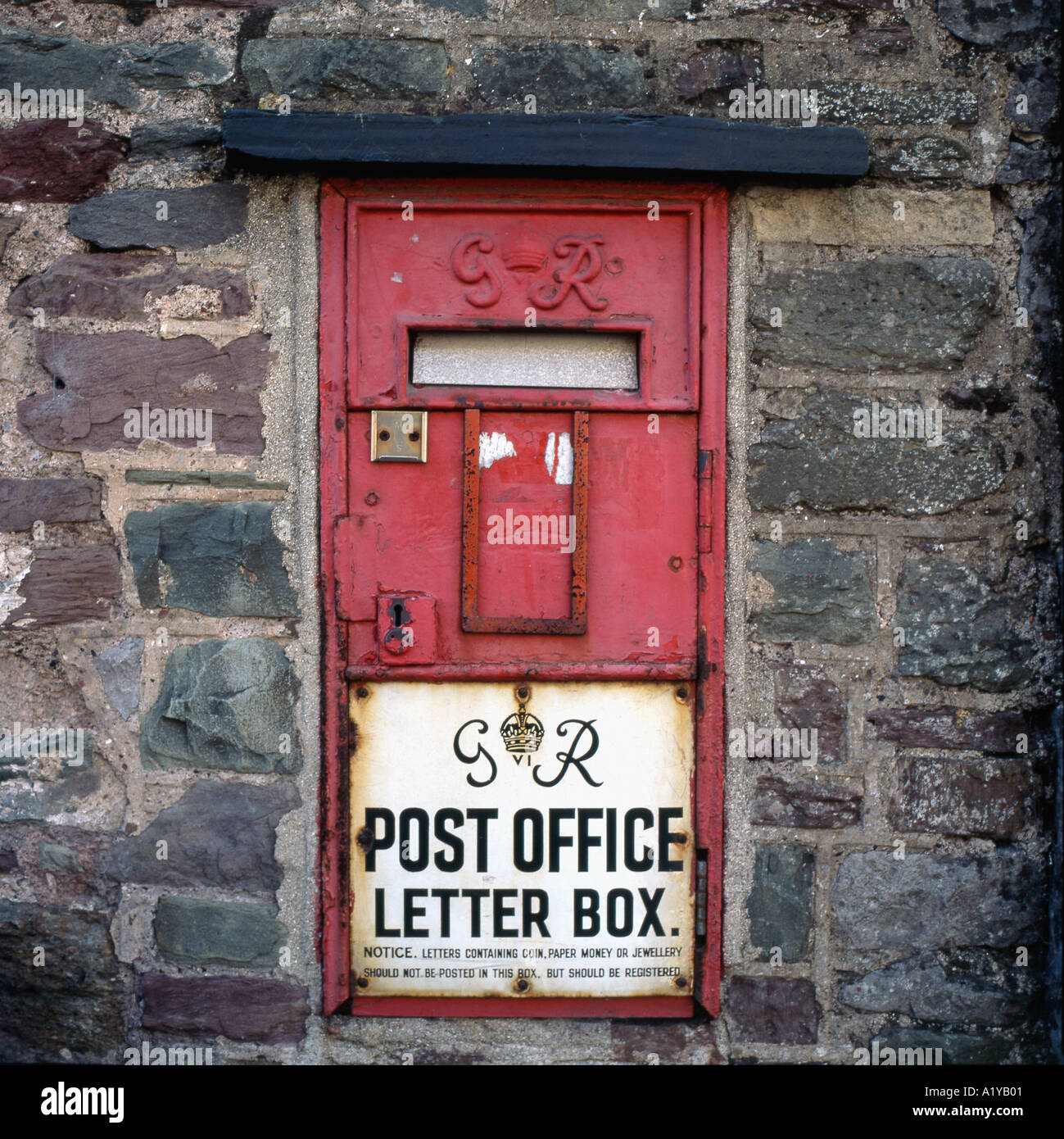 Old George VI Royal Mail red Post Office letter box postbox where Dylan ...