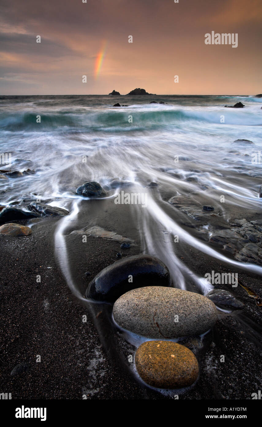 Pebbles on Priests Cove beach at sunrise, Cape Cornwall, Cornwall ...