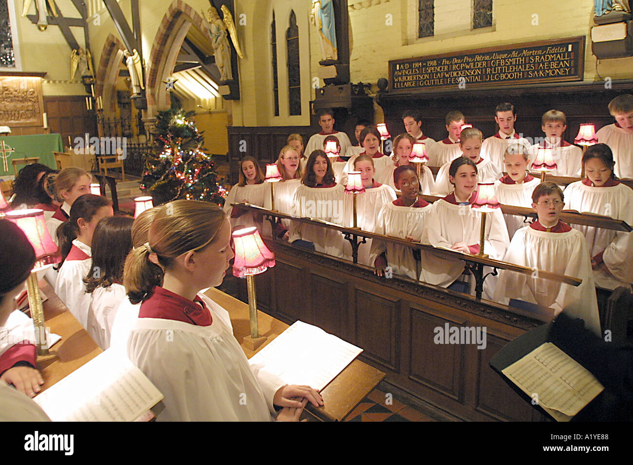 Mixed School choir in the Chapel at independent school east London GB ...