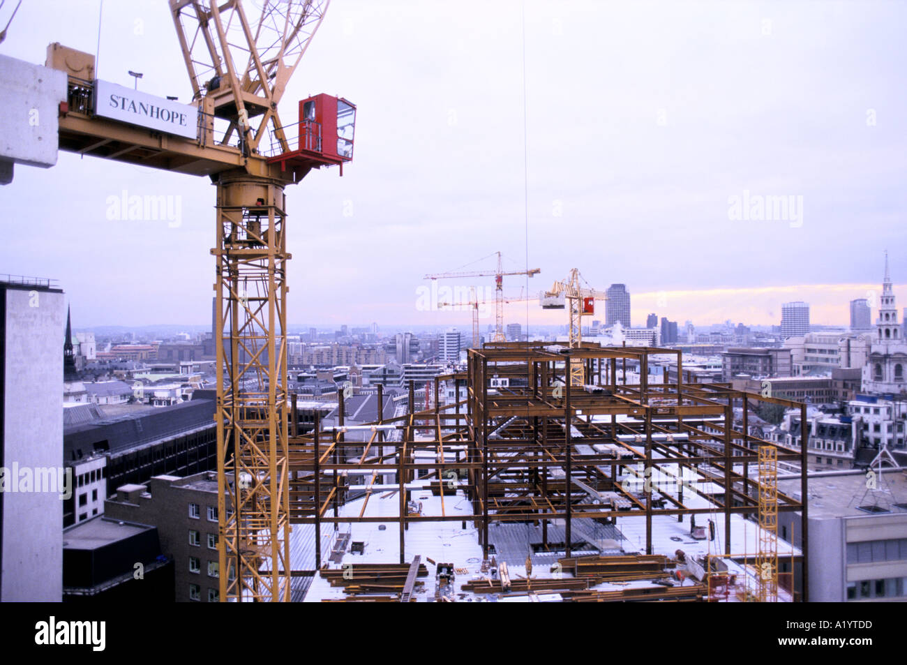 BUILDING CONSTRUCTION SITE VIEW FROM OLD BAILEY LONDON 11 1991 Stock ...