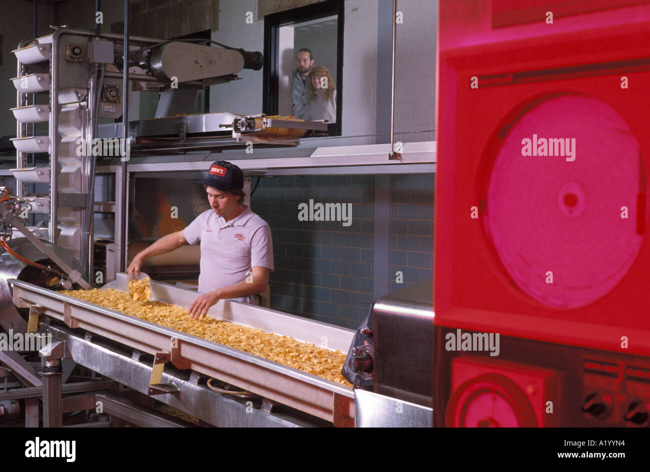 snack food assembly line potato potatoe chip manufacturing Stock Photo ...