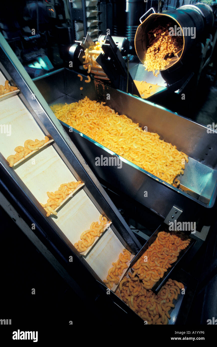 assembly line snack food corn curls Stock Photo - Alamy
