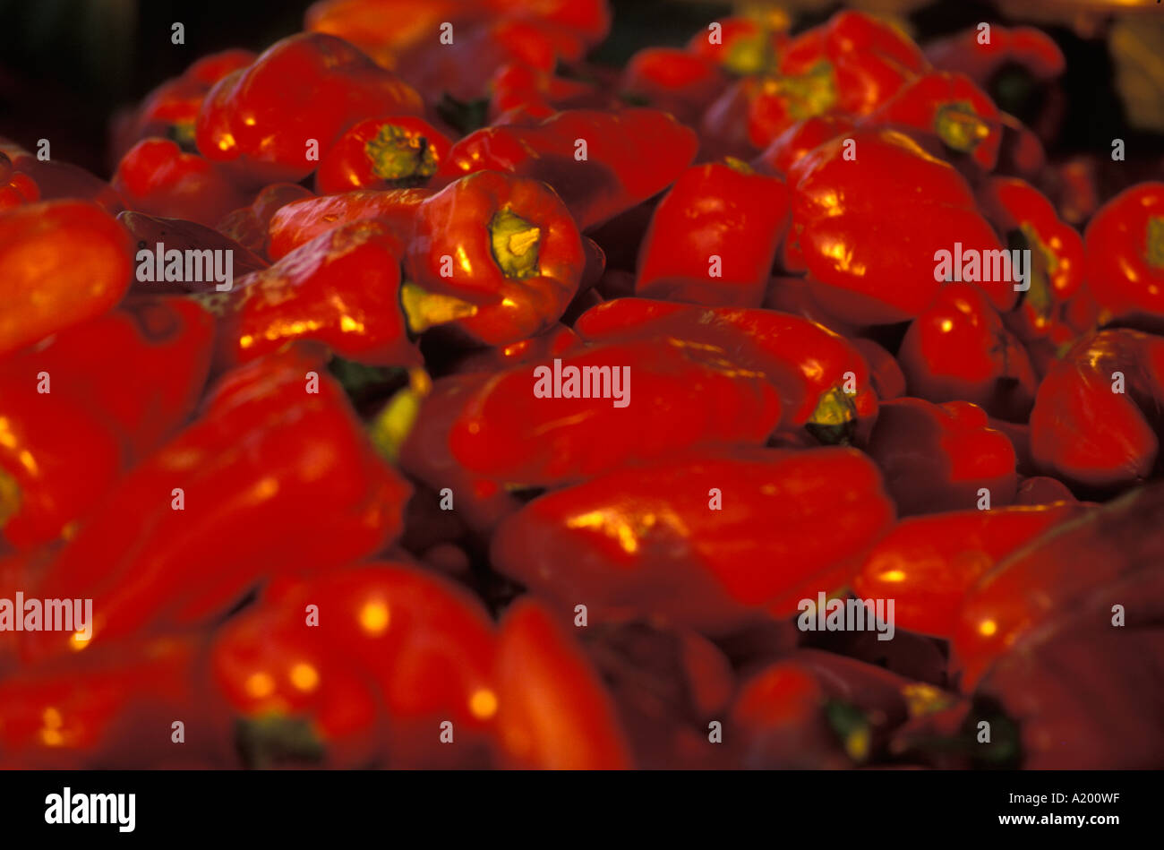close up assorted assortment fresh produce market stand red peppers ...