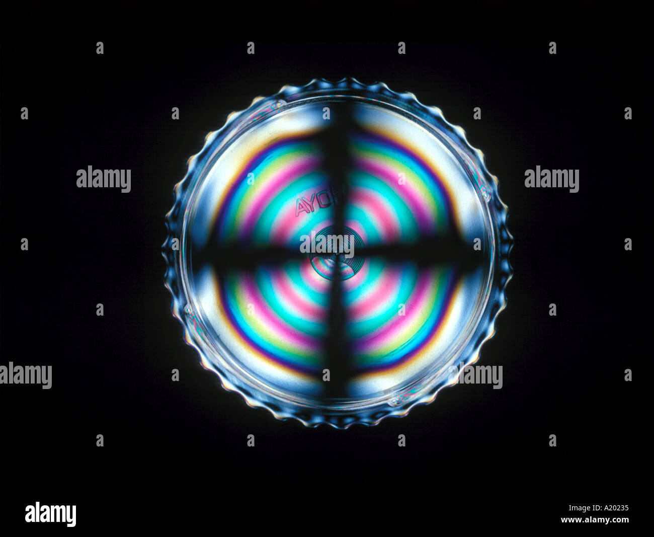 stress pattern visible in a plastic filter box when viewed in polarized ...