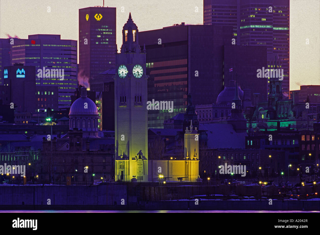 The clock in the evening in Montreal Canada North America Stock Photo ...
