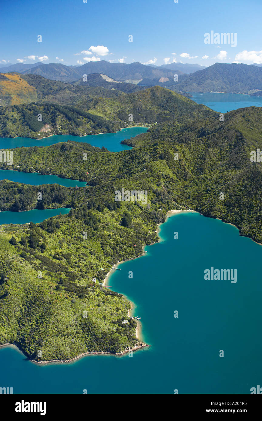 Torea Bay R Double Cove and Lochmara Bay top Marlborough Sounds South ...