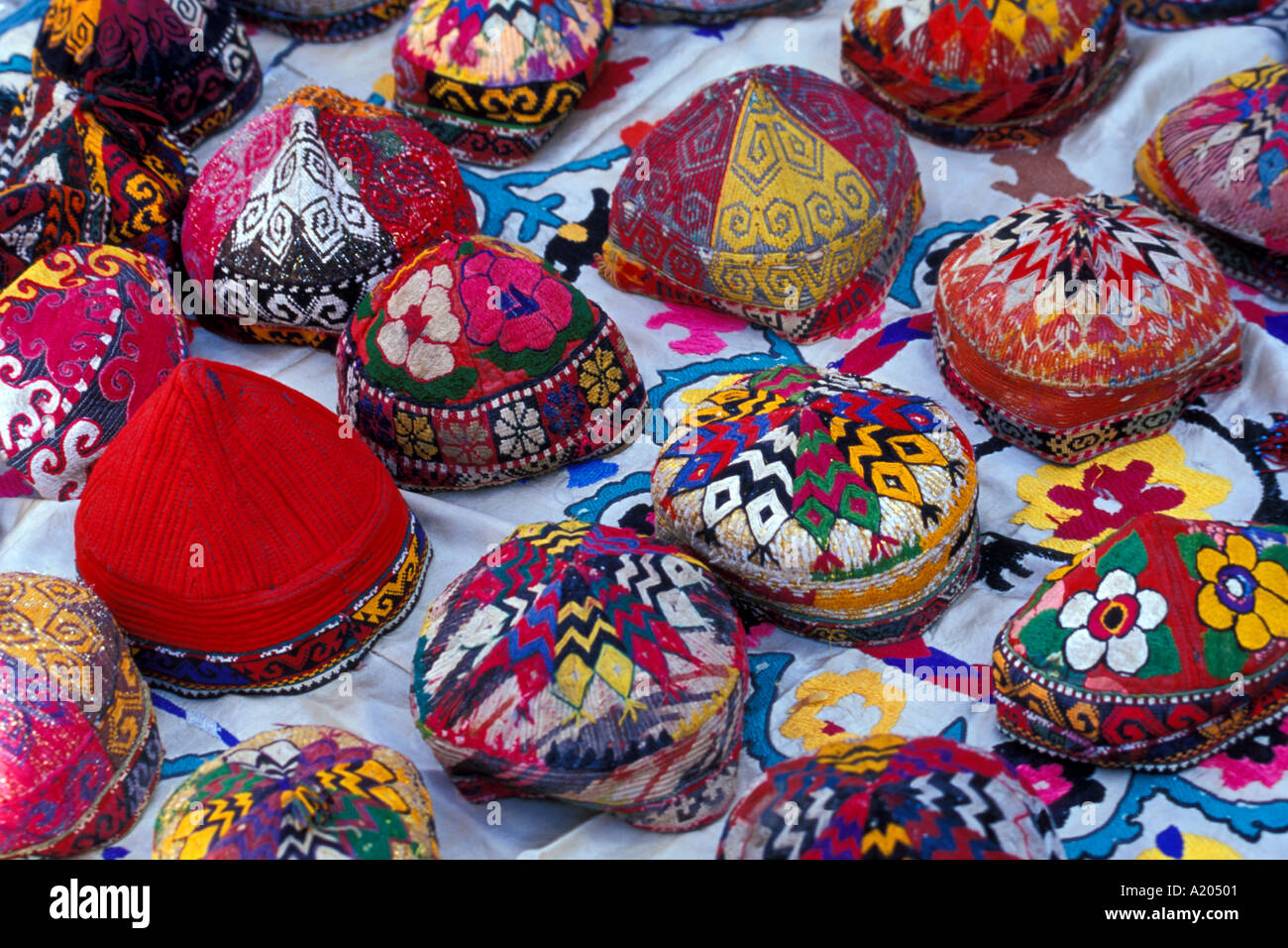Embroidered Caps for Sale Bukhara Uzbekistan Stock Photo - Alamy